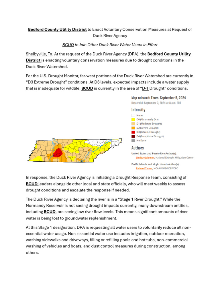BCUD Press Release Low River Level | PDF