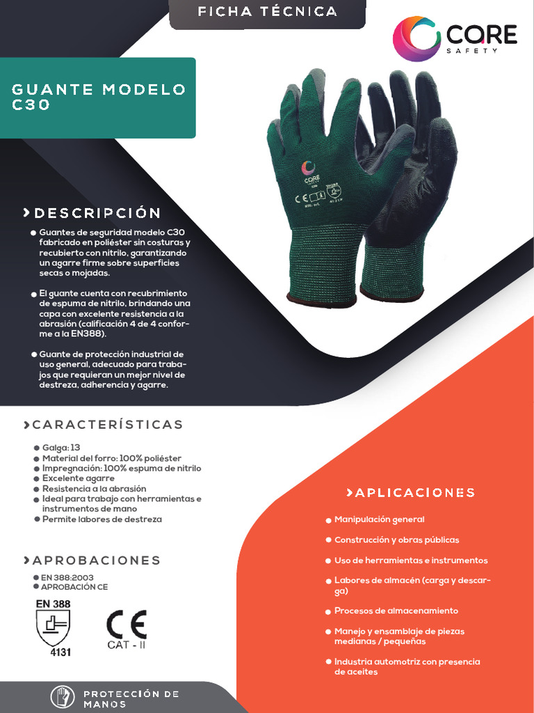 Ficha Técnica Guantes C30 | PDF