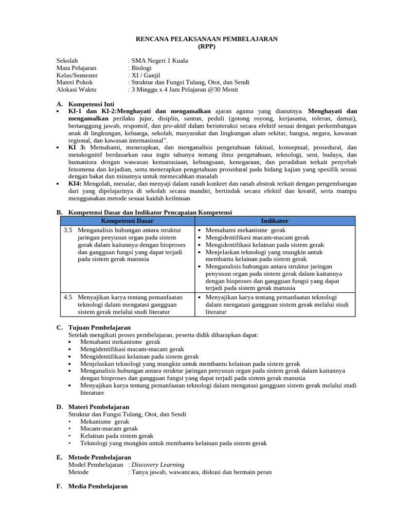 4.RPP Struktur Dan Fungsi Tulang, Otot, Dan Sendi | PDF