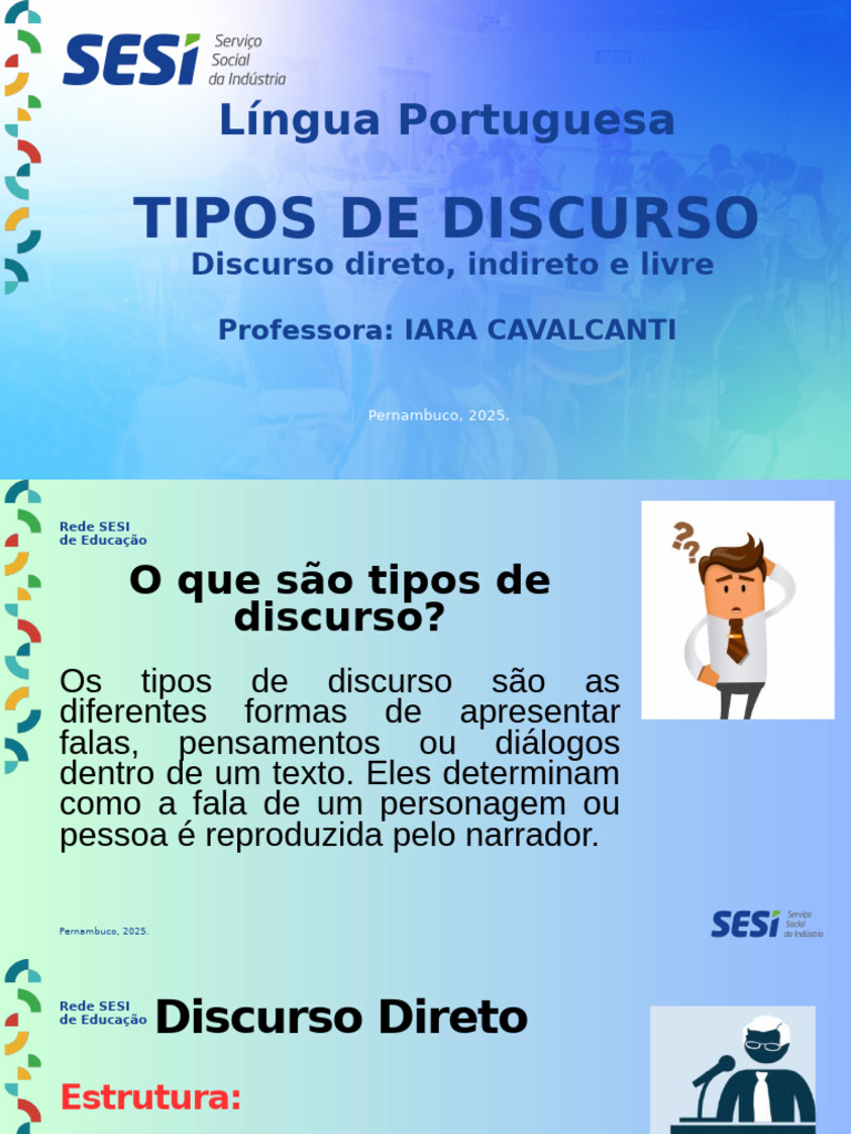 Slide - Tipos de Discurso | PDF | Discurso | Linguística