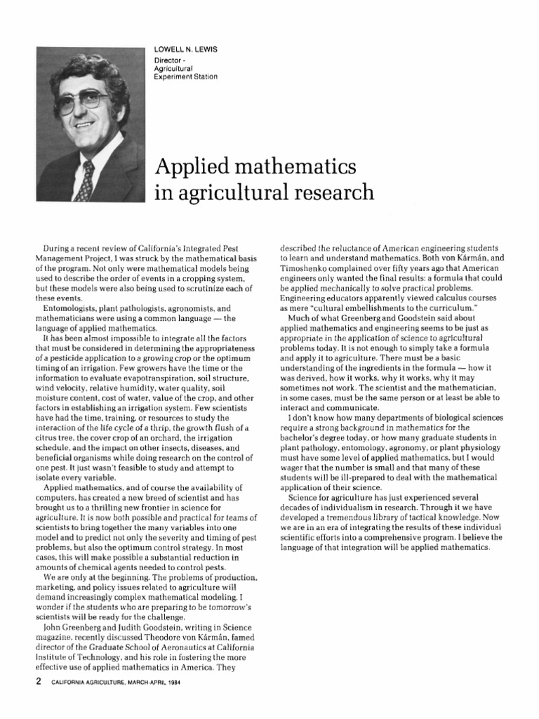 Applied Mathematics in Agricultural Research | PDF | Agriculture | Science