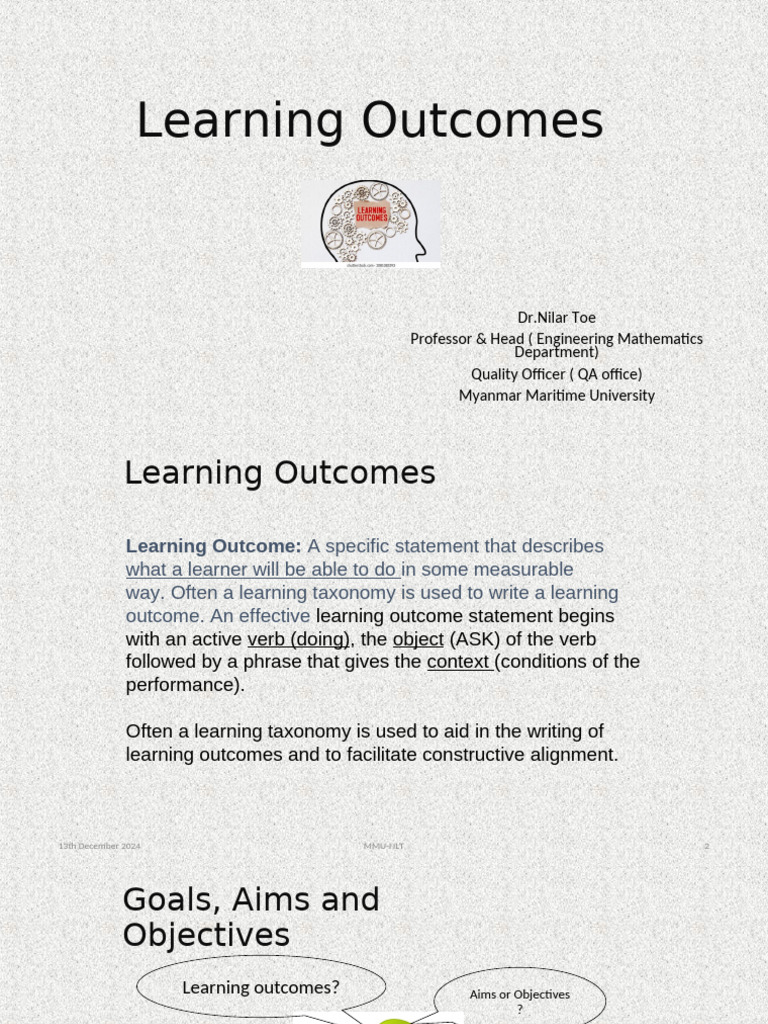 S5-01 Learning Outcomes | PDF | Learning | Educational Aims And Objectives