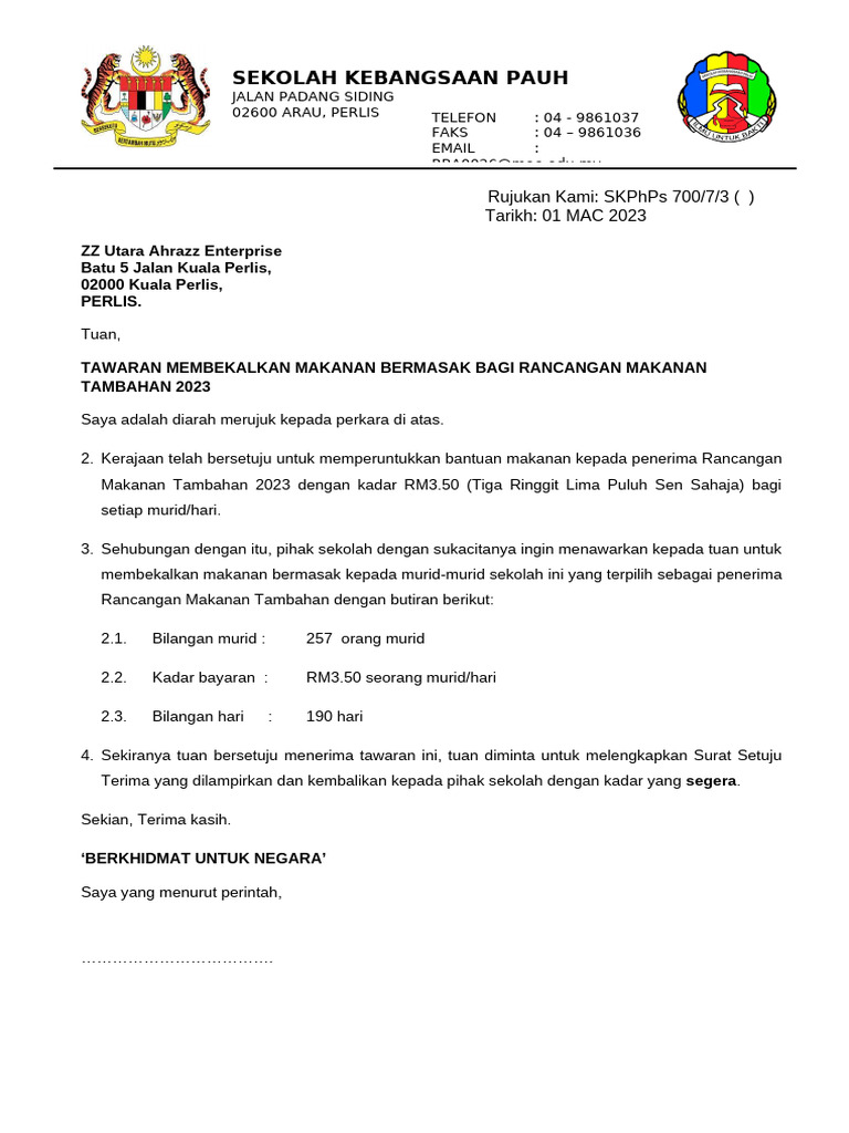 Surat Tawaran RMT 2023 | PDF