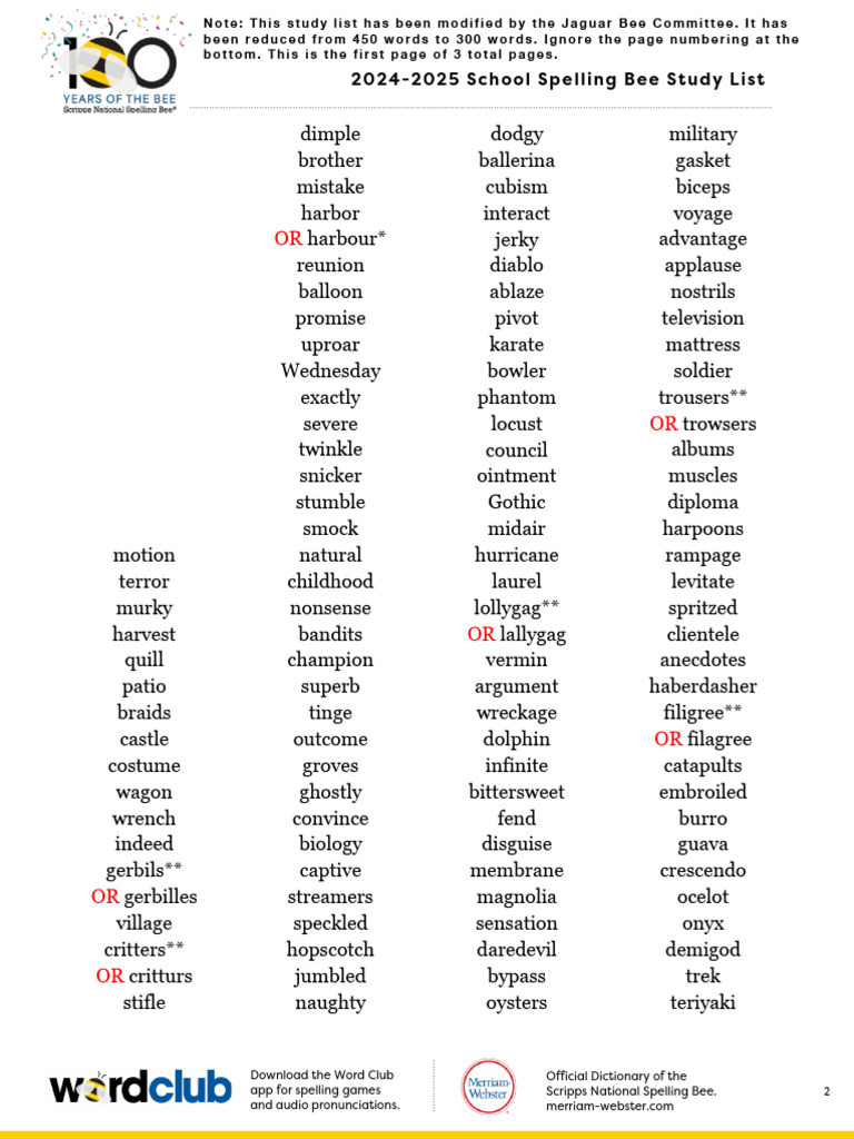 2025 Jaguar Bee Finals Study Word List | PDF