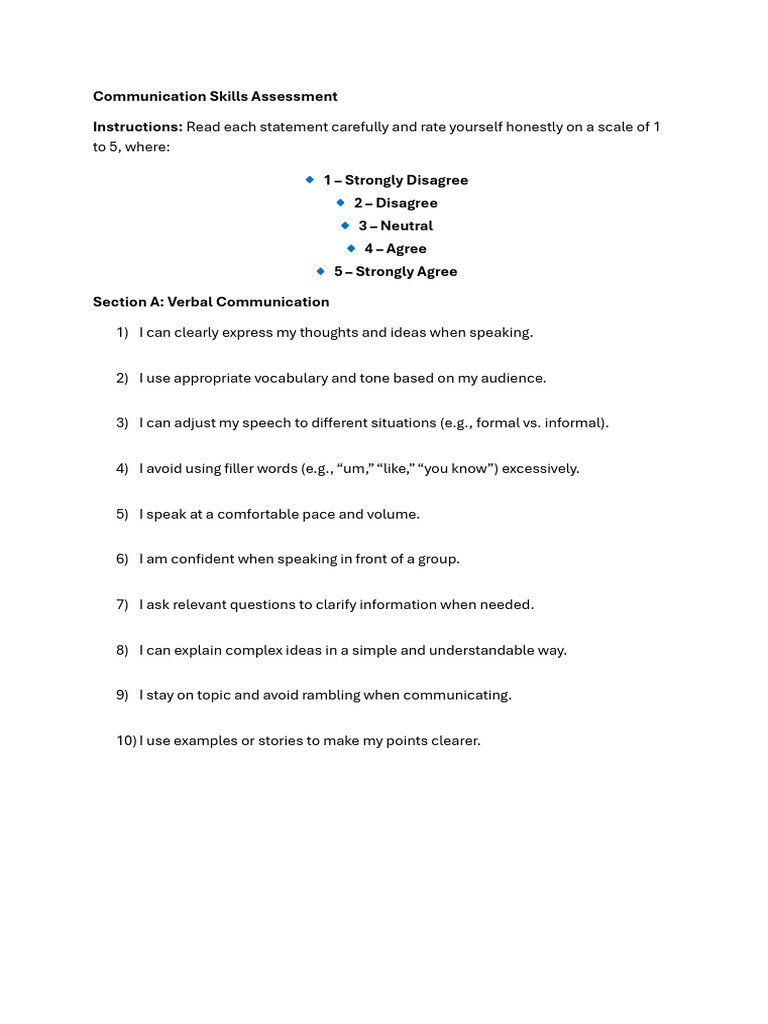 Communication Skills Self-Assessment Guide | PDF | Nonverbal ...