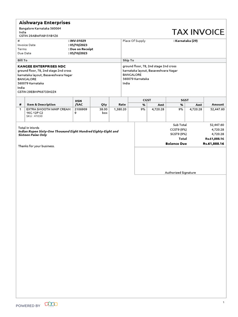 Tax Invoice for Aishwarya Enterprises | PDF | Business Documents | Taxes