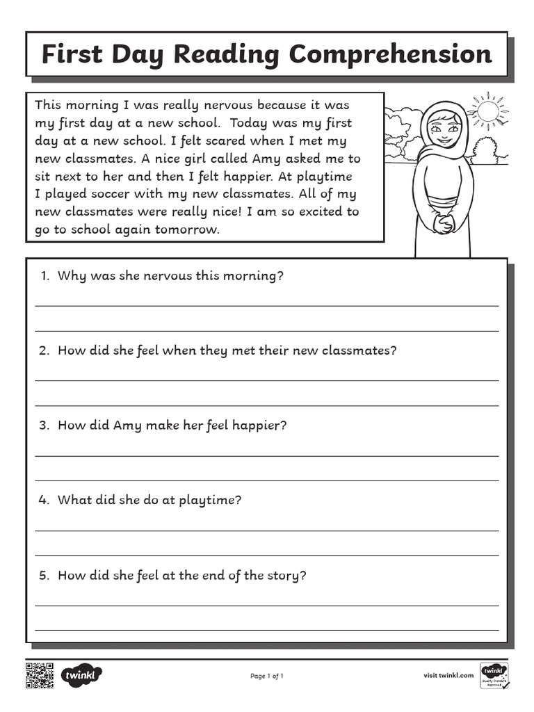 First Day Reading Comprehension | PDF
