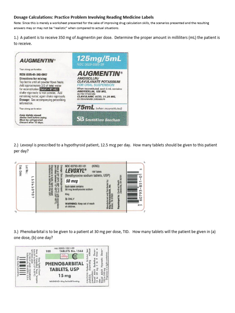 Drug Calculation Practice Problems | PDF | Dose (Biochemistry) | Chemistry