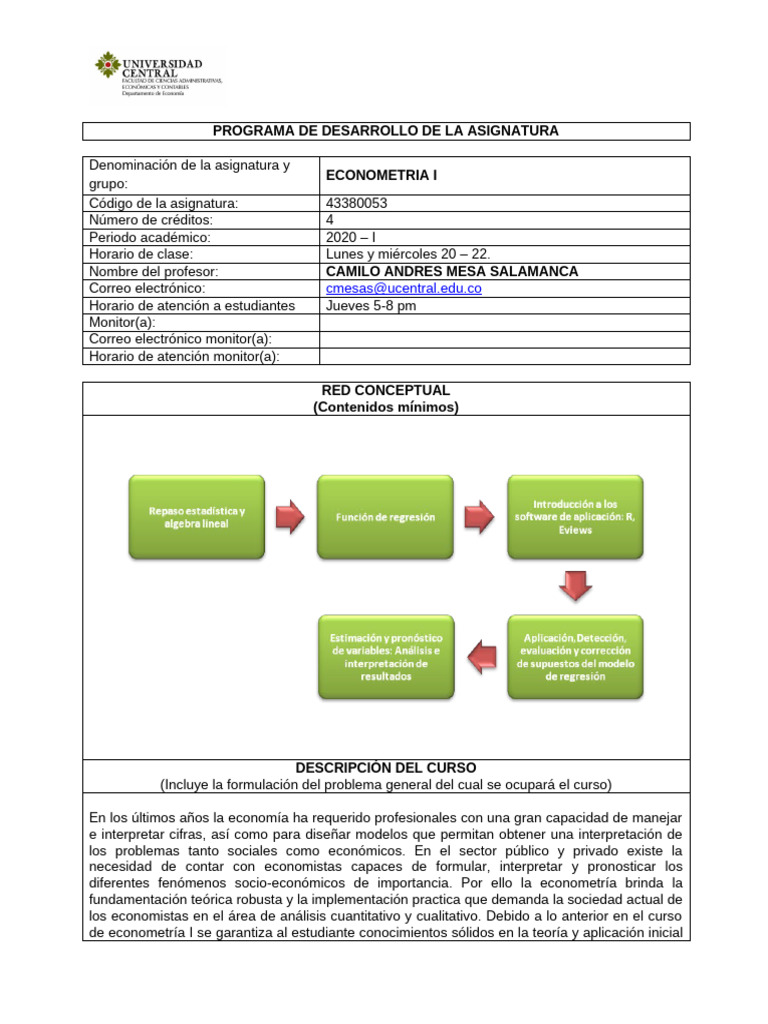 Ucentral PDA Econometria I - Camilo Mesa | PDF | Mínimos cuadrados ordinarios | Análisis de ...