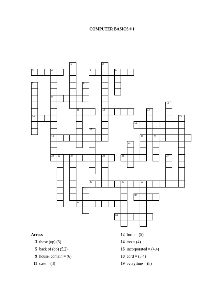 Computer Basics 1-Crossword | PDF