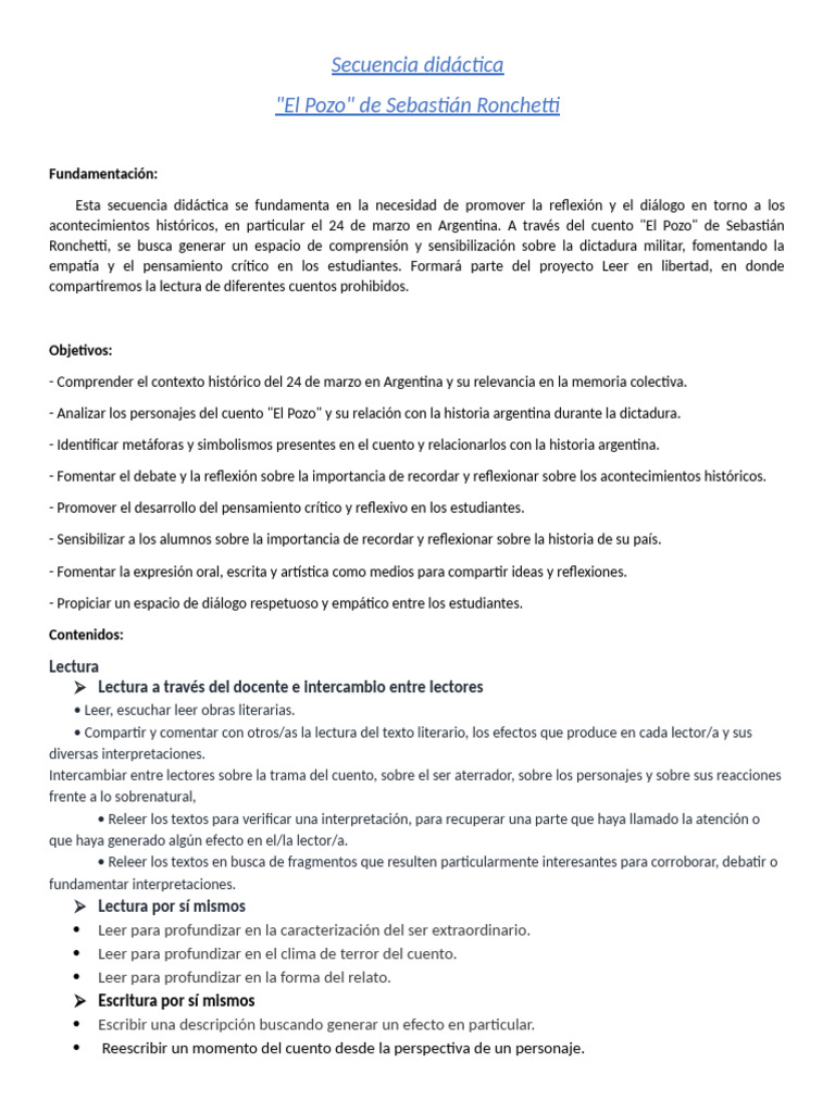 Secuencia Del Cuento El POZO | PDF | Cuentos