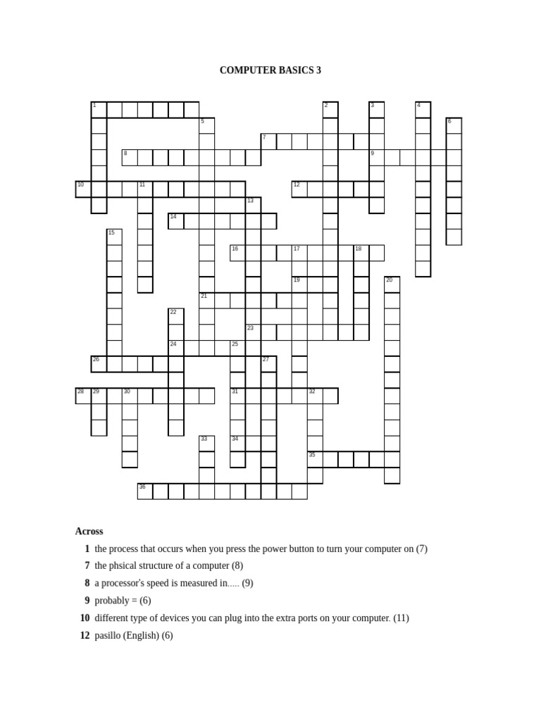 Computer Basics 3 - Crossword | PDF | Central Processing Unit | Manufactured Goods
