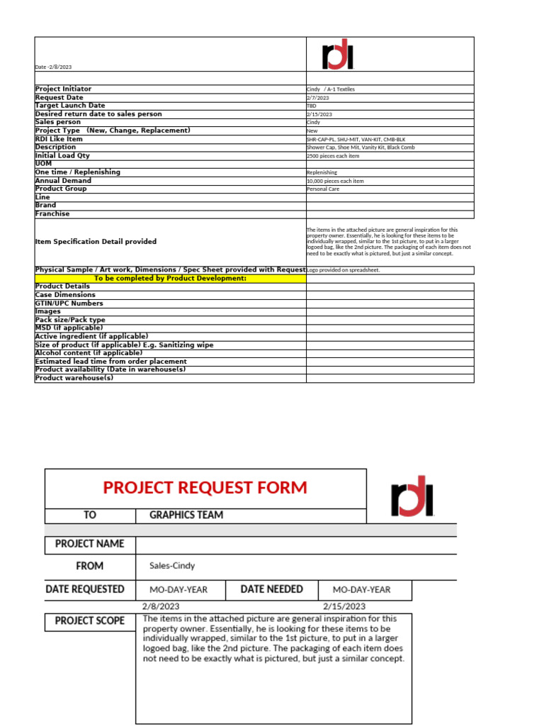 Project Request Form Personal Hygiene Kit | PDF