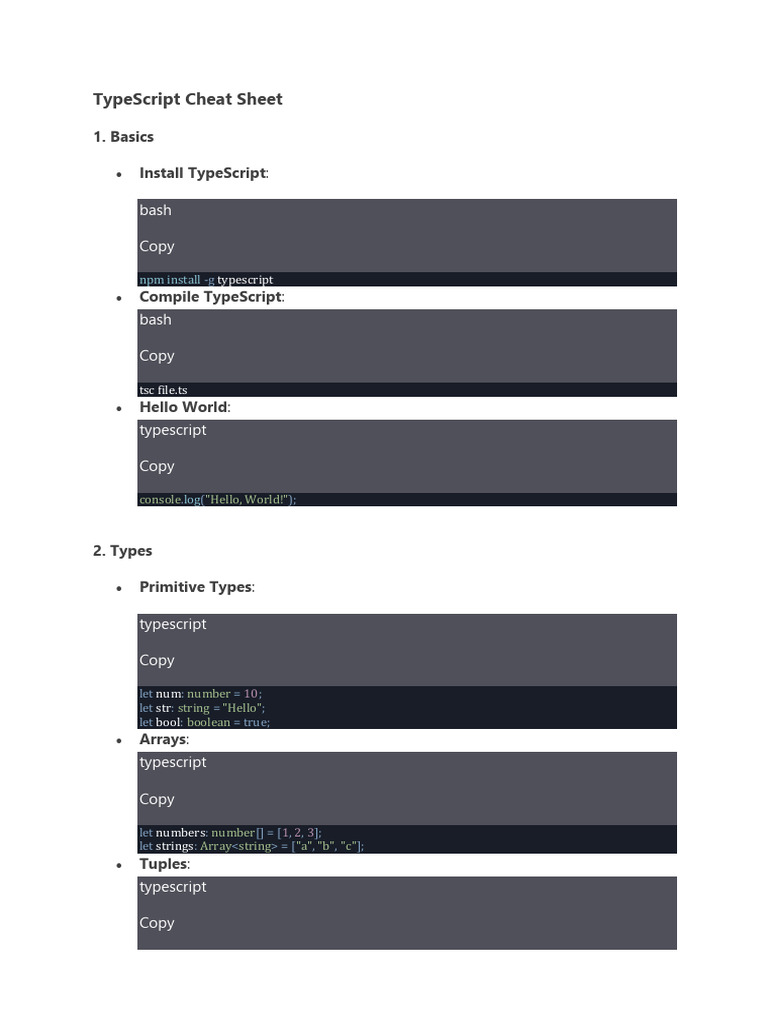 TypeScript Cheat Sheet | PDF | Constructor (Object Oriented Programming ... TypeScript Cheat Sheet | PDF | Constructor (Object Oriented Programming ...