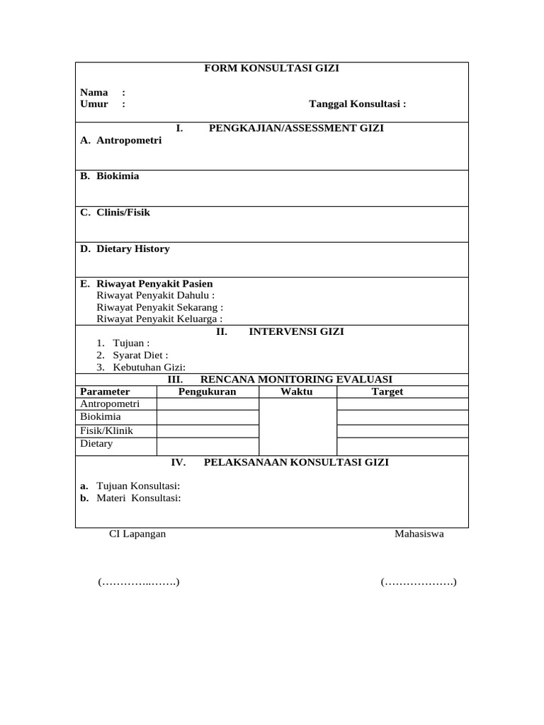 Form Konsultasi Gizi | PDF