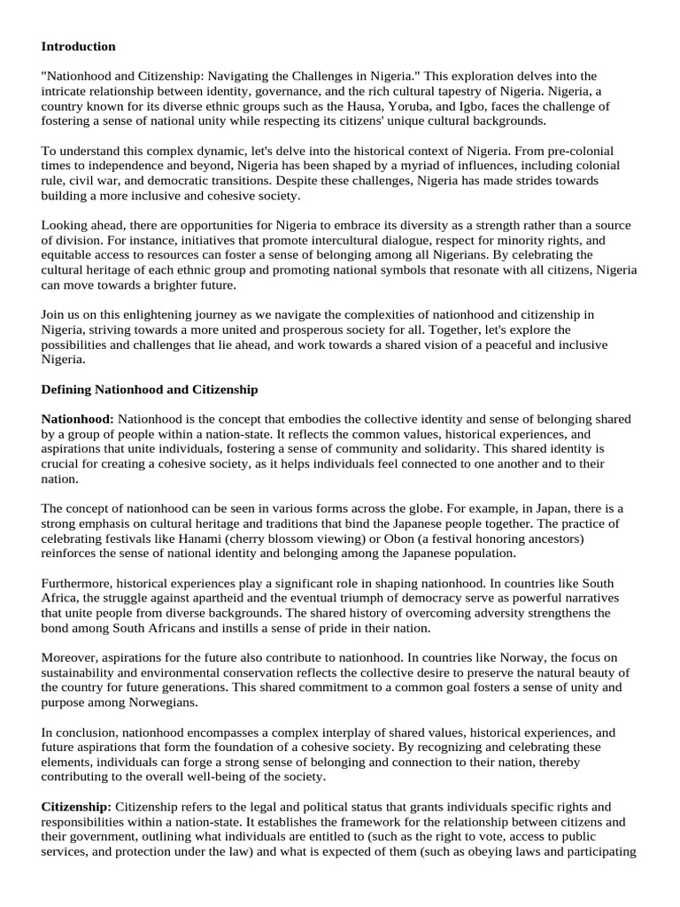Nationhood and Citizenship in Nigeria | PDF | Civic Engagement | Social ...