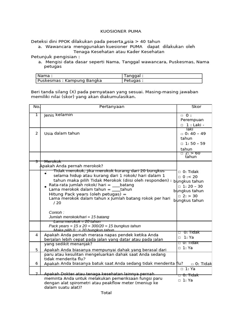 Skrining PPOK dengan Kuesioner PUMA | PDF