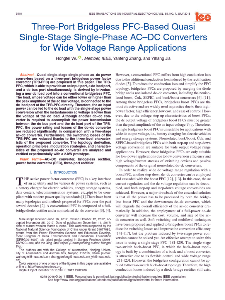 4) Three-Port Bridgeless PFC-Based Quasi Single-Stage Single-Phase ACDC Converters For Wide ...
