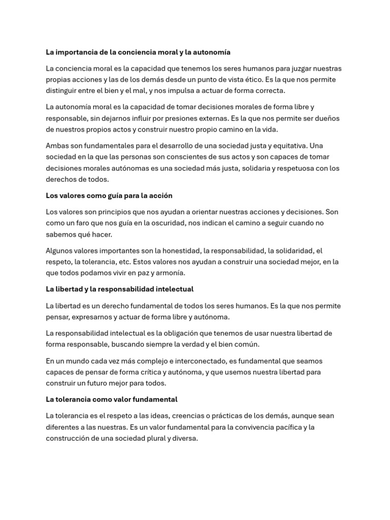 Conciencia Moral y Autonomía Ética | PDF | Tolerancia | Moralidad