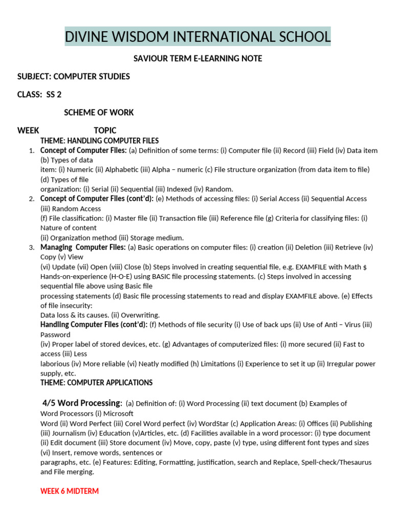 SS 2 Computer Science Saviour Term e Note | PDF | Computer File ...