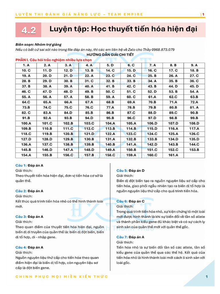 2B Học thuyết tiến hóa hiện đại (luyện tập) -LỜI GIẢI.pdf | PDF