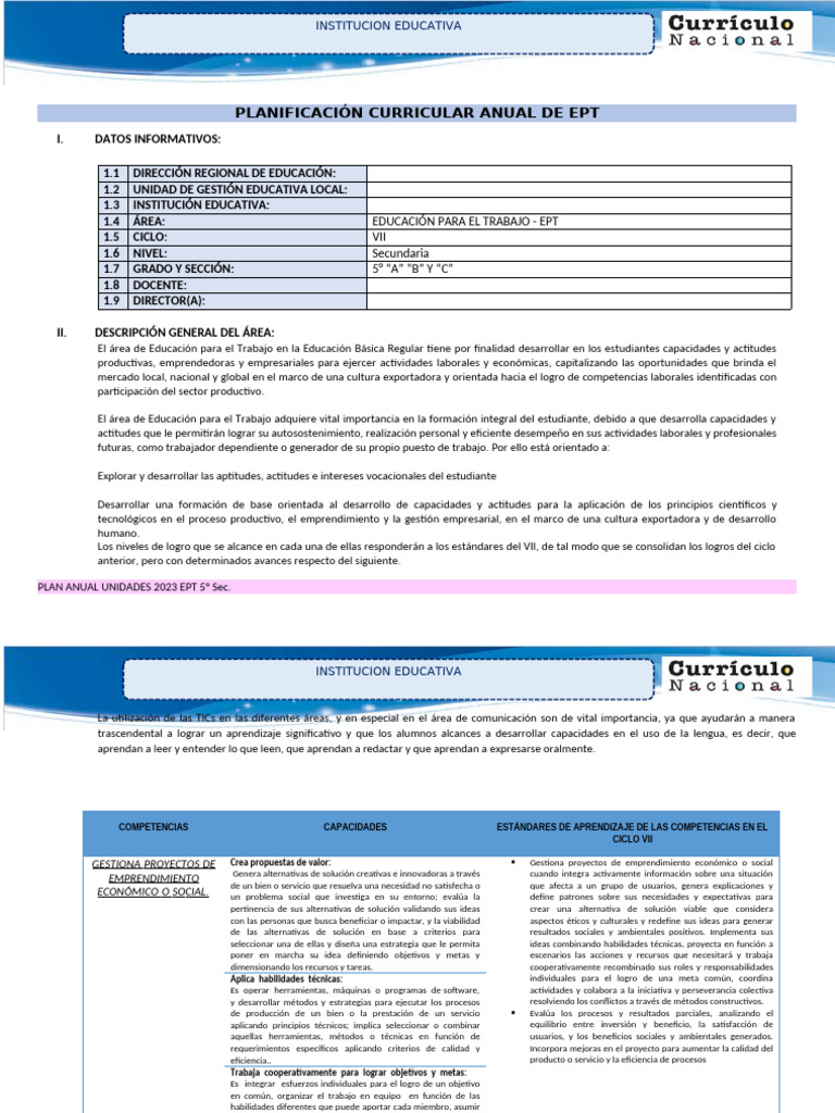 Plan Anual Ept 5° Sec 2023 | PDF | Sustentabilidad | Iniciativa empresarial
