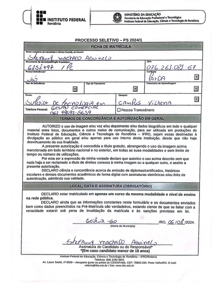 Ficha de matrícula | PDF