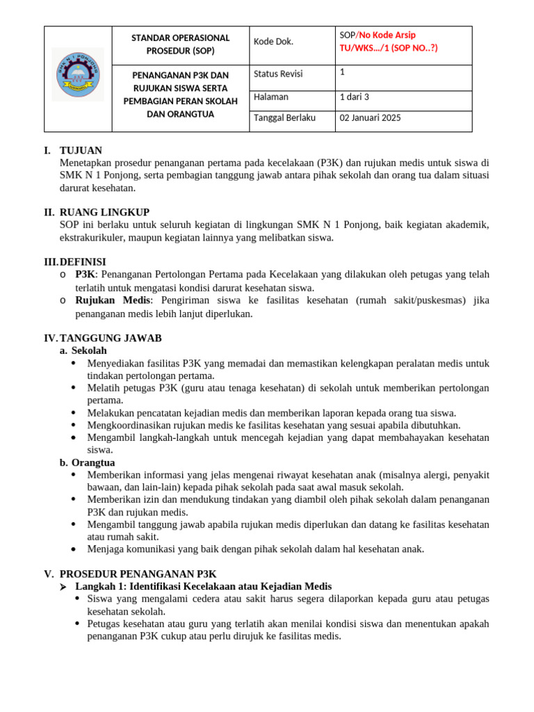 SOP P3K Dan Rujukan | PDF