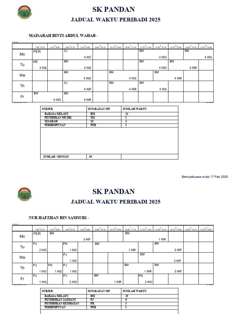 Jadual Guru 17 Feb 2025 | PDF