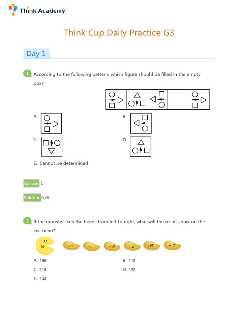 Think Cup Daily Practice G3-Solution | PDF