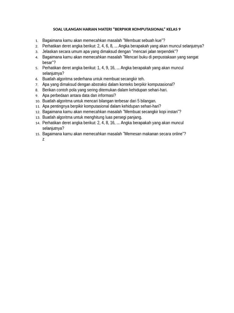 SOAL UH BERPIKIR KOMPUTASIONAL_9 - Salin | PDF