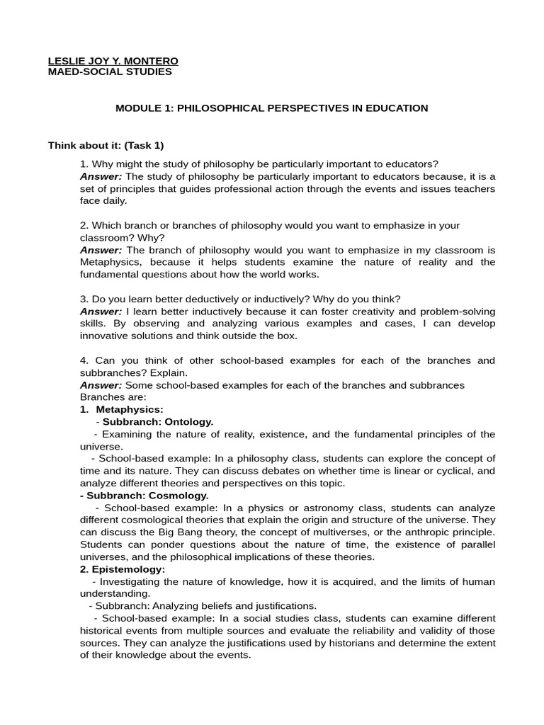 Philosophical Perspectives in Education | PDF | Constructivism ...