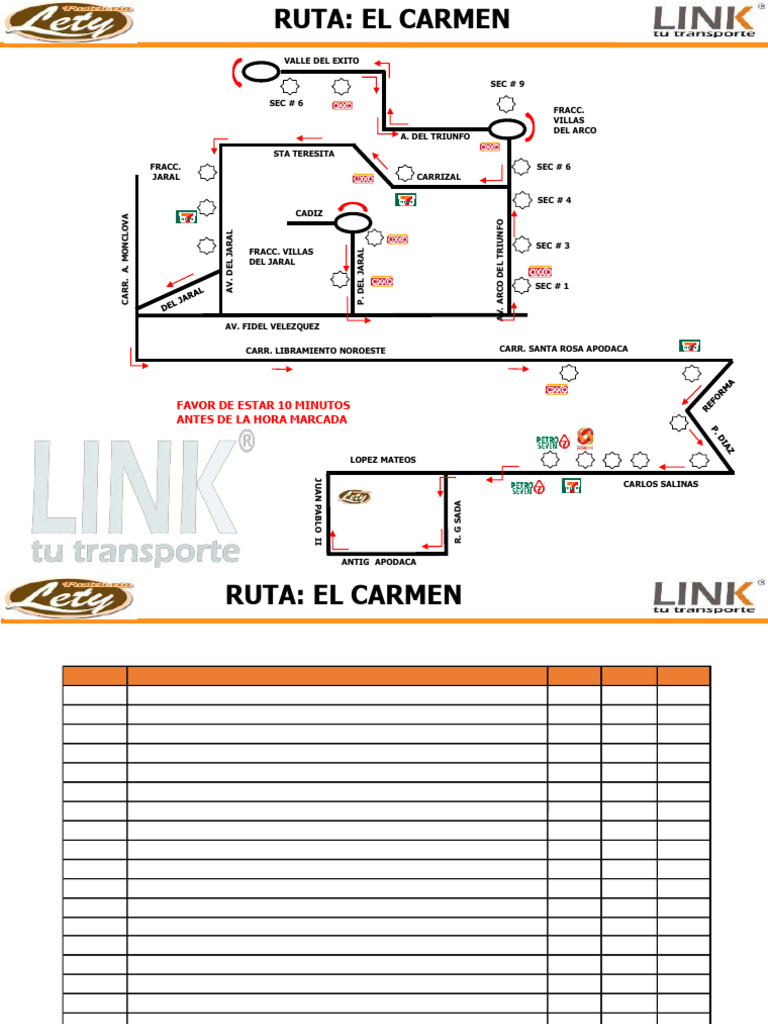 Horarios y Rutas de Transporte El Carmen | PDF