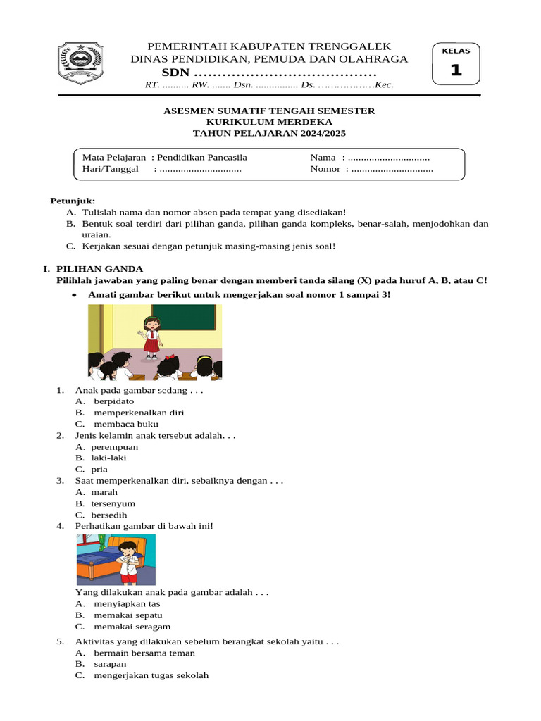 STS Pendidikan Pancasila Kelas 1 | PDF