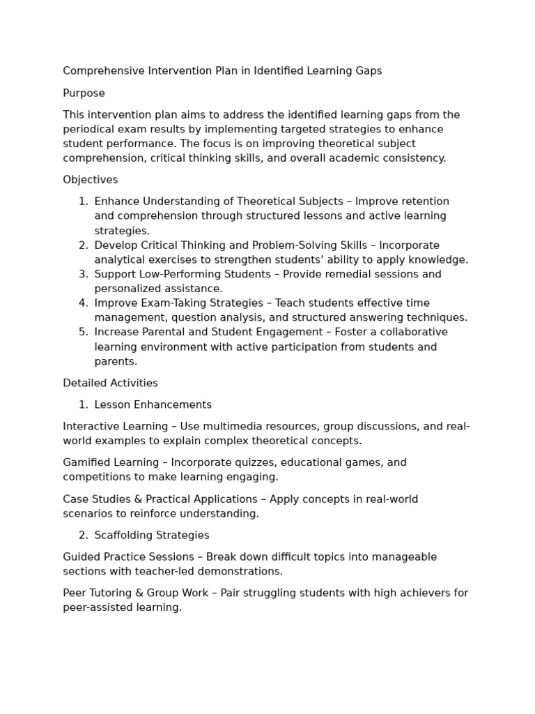 Comprehensive Intervention Plan | PDF | Learning | Reading Comprehension