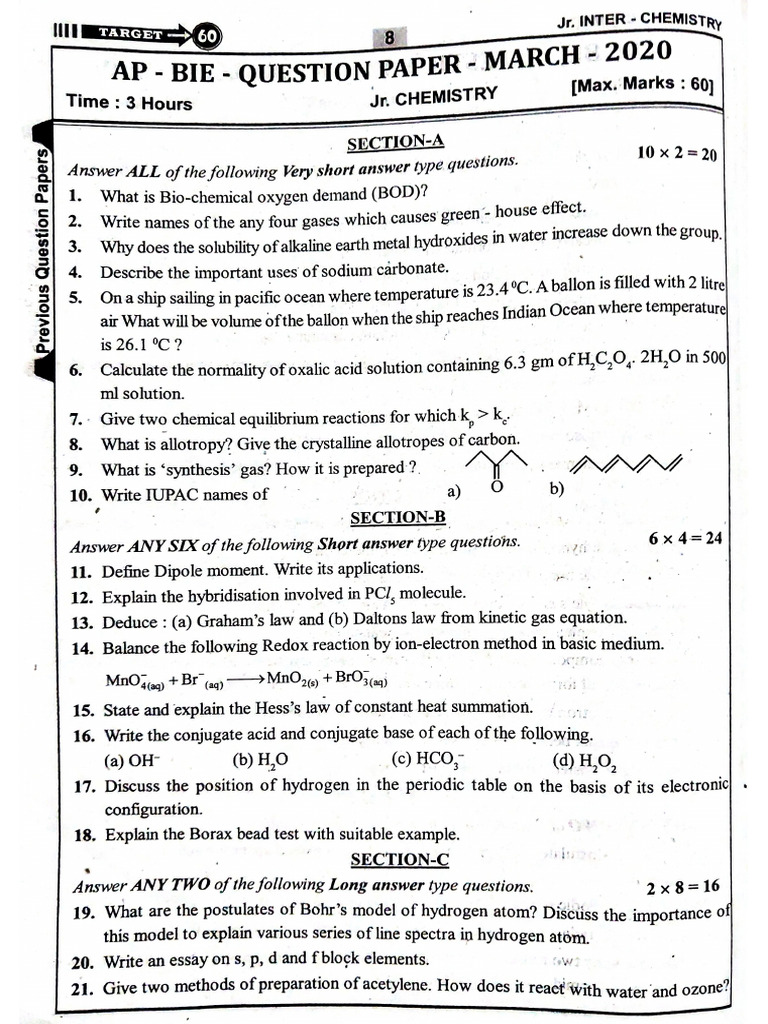 JR IPE Model Papers Chemistry | PDF