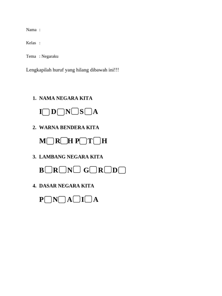 Soal PAUD Tema Negaraku Semester 1 | PDF