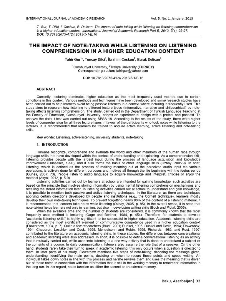 Note-Taking's Effect on Listening Comprehension | PDF | Reading ...