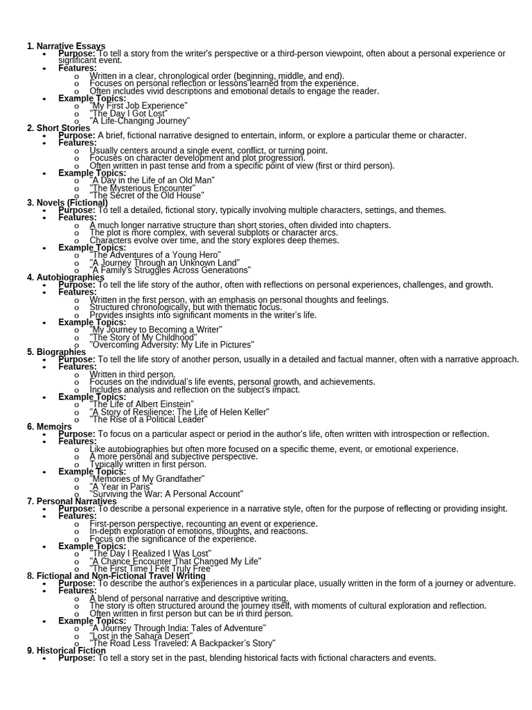 Types of Narrative Writing Explained | PDF | Narration | Psychology