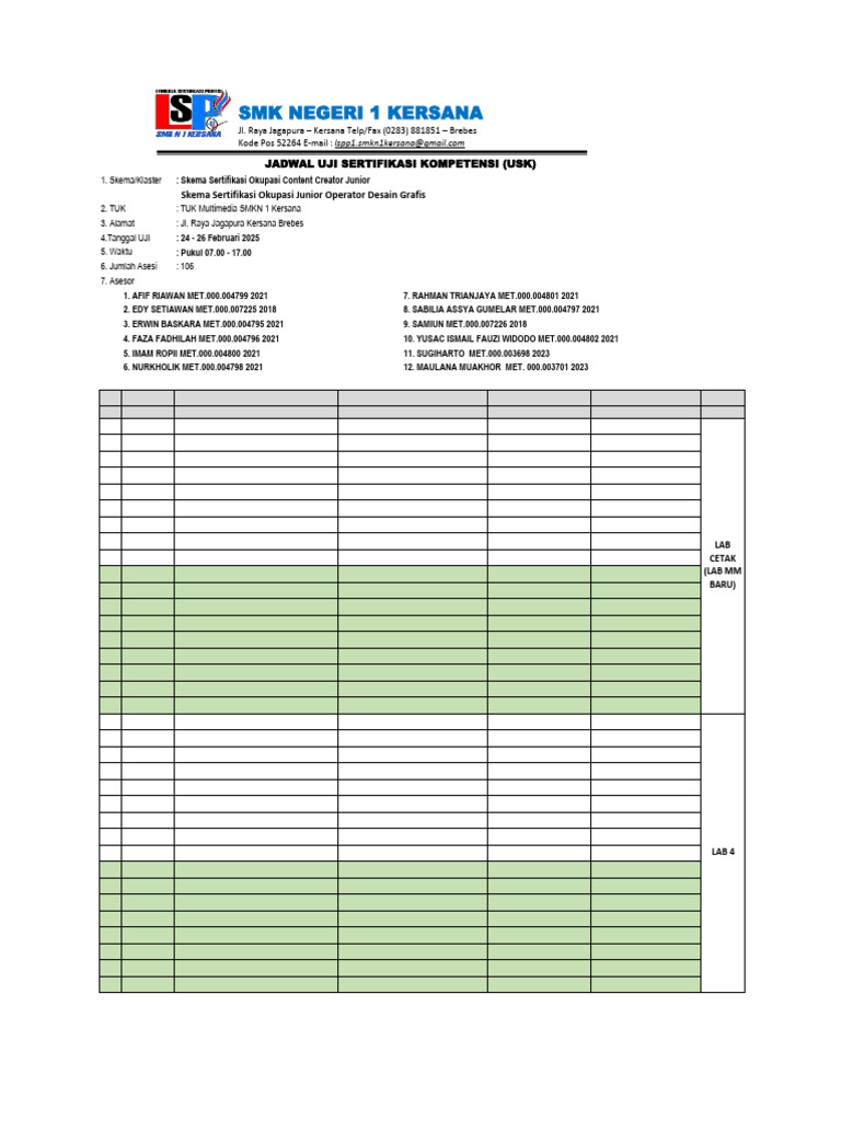 Jadwal Usk 2025 DKV Rev | PDF