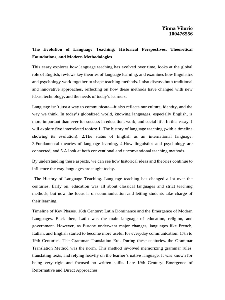The Evolution of Language Teaching Eassy Yinna | PDF | Language ...