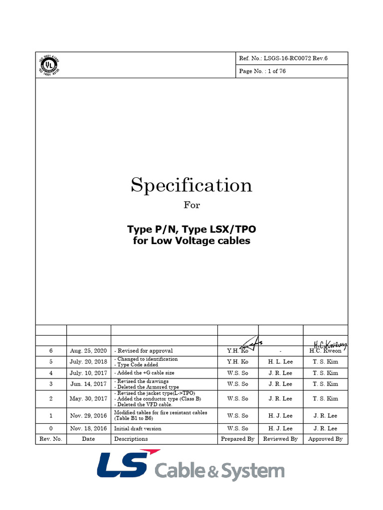 Low Voltage Cable Specification LSGS-16-RC0072 | PDF | Electrical ...