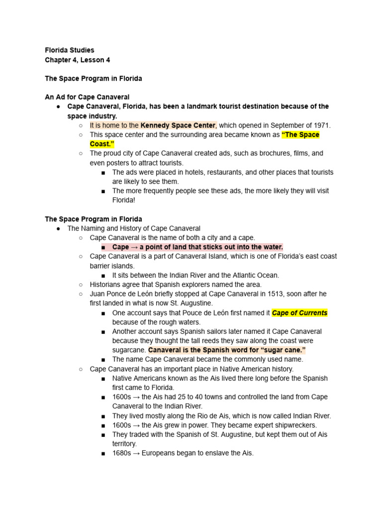 Florida Studies - Chapter 4, Lesson 4 | PDF | Human Spaceflight ...
