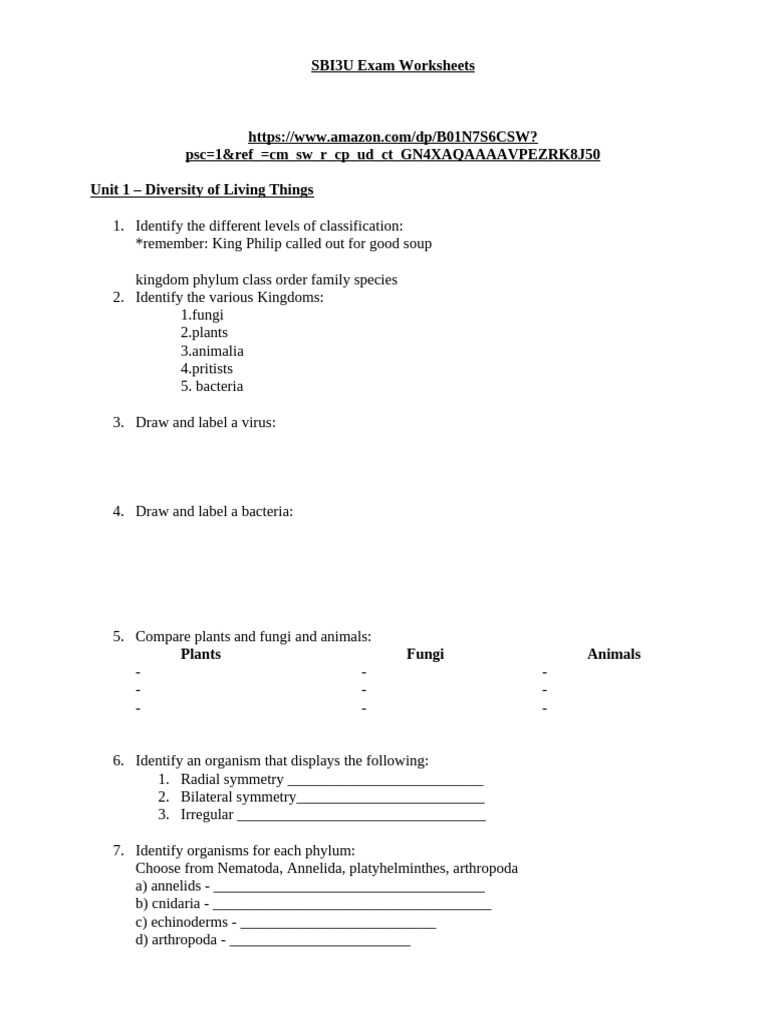 SBI3U Exam Worksheets Jan '25 (1) | PDF | Ploidy | Evolution