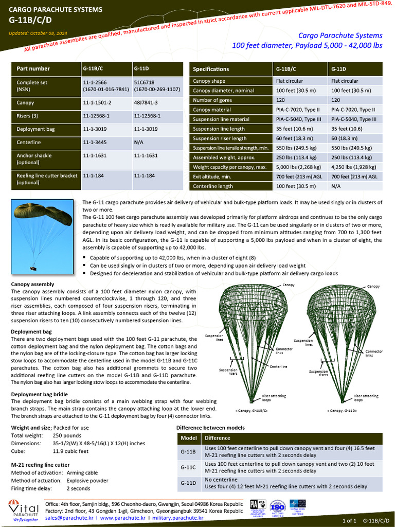 G11 Cargo Parachute Specifications | PDF | Parachute | Equipment