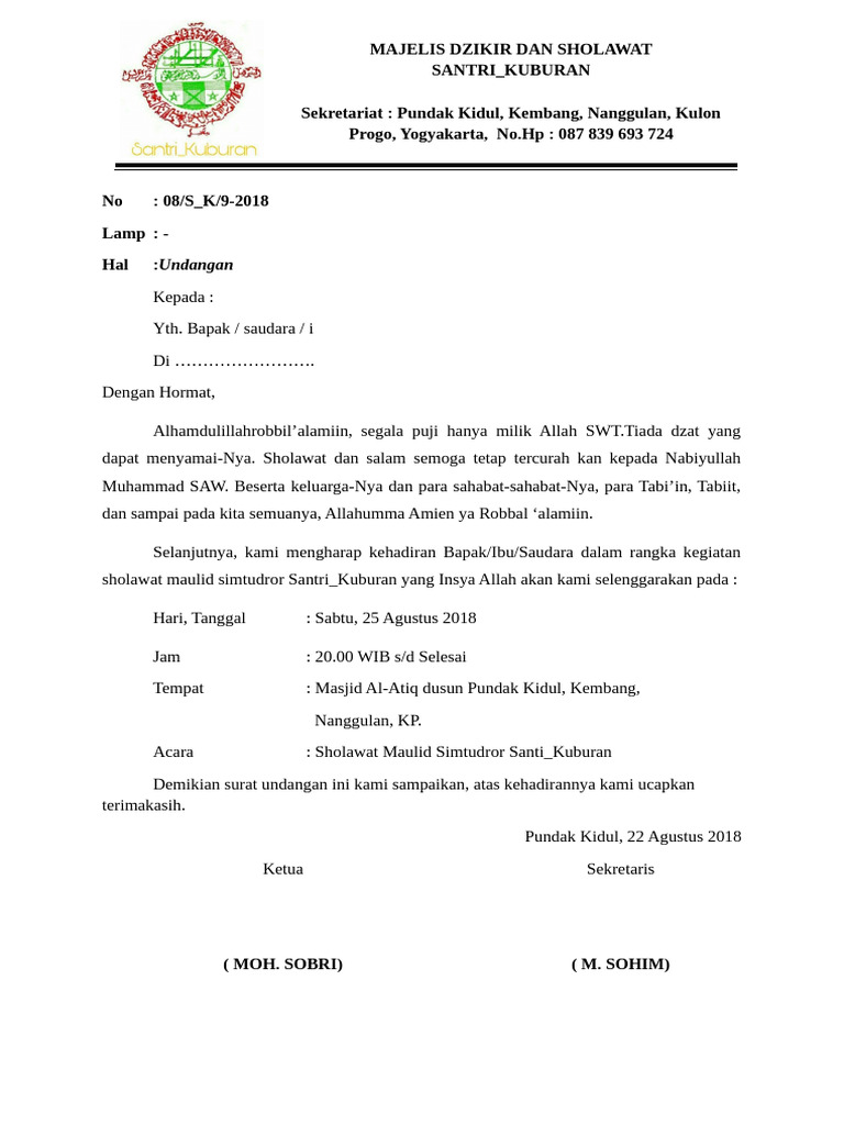 Surat Undangan Harlah | PDF