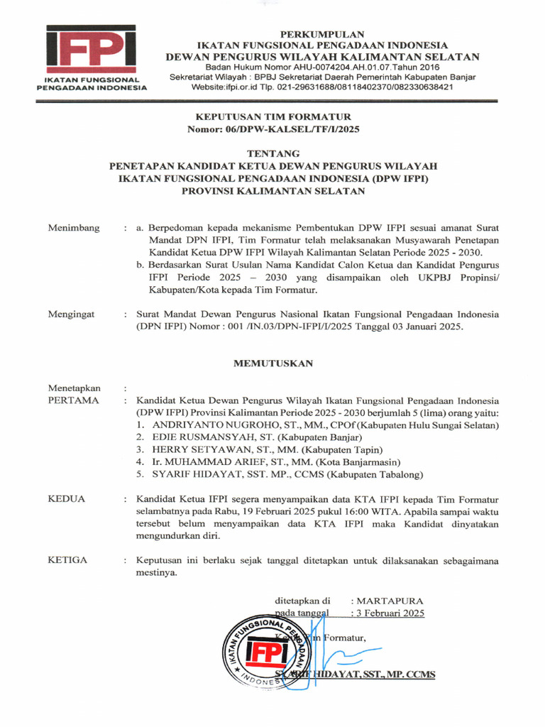 Keputusan Tim Formatur New Pdf