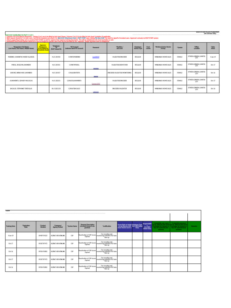 Credentials PLDT S T A R T Bulk Saaf Attachment Template CSP June 2 | PDF | Cyberspace ...