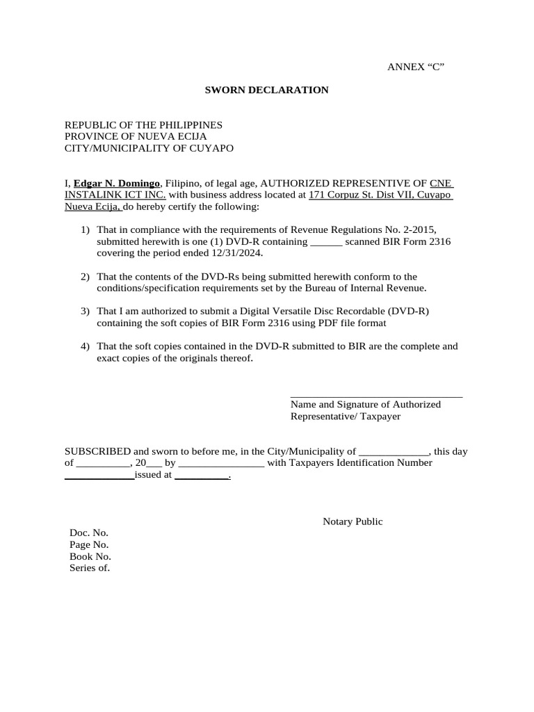 Annex C - Sworn Declaration | PDF