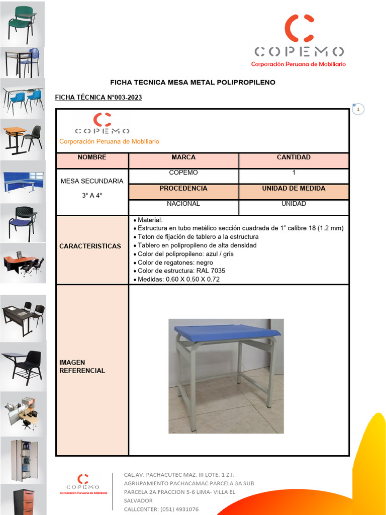 Ficha Tecnica - Mesa Sec Metal Polipropileno | PDF